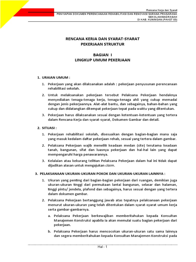 CONTOH FILE RENCANA KERJA DAN SYARAT SYARAT PEKERJAAN STRUKTUR | PDF