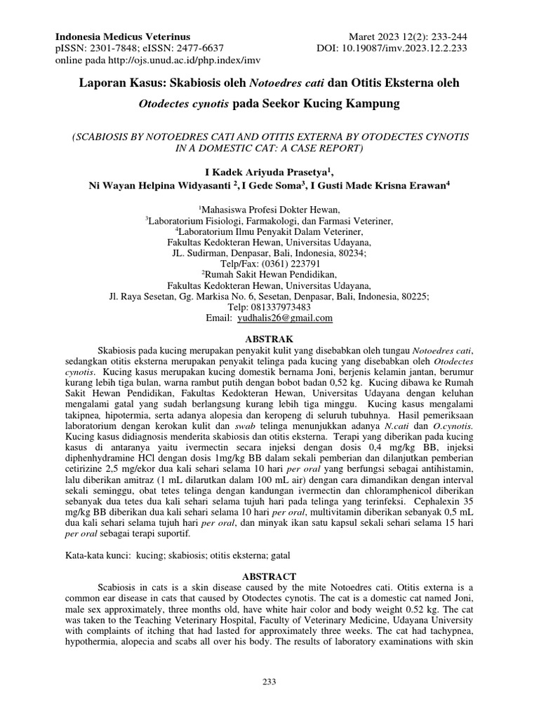 Skabiosis dan Otitis Eksterna pada Kucing | PDF