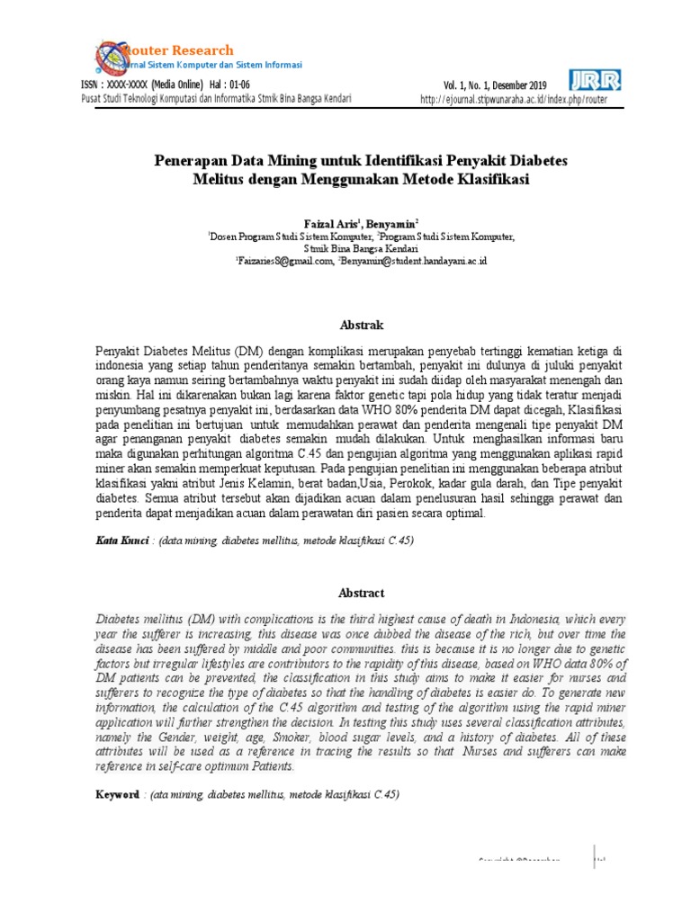 Jurnal 2019 Penerapan Data Mining Untuk Identifikasi Penyakit Diabetes ...
