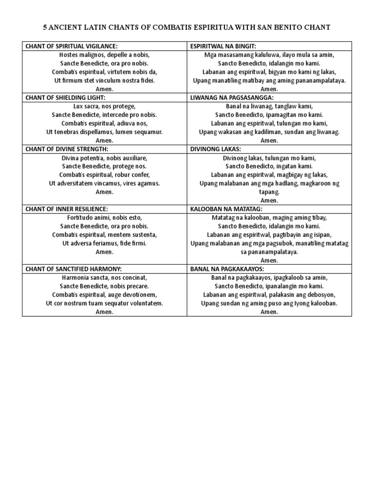 5 Ancient Latin Chants of Combatis Espiritua With San Benito Chant | PDF