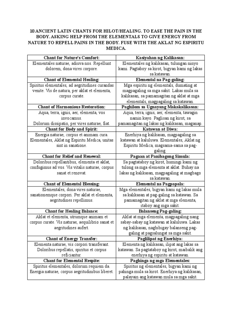 10 Ancient Latin Chants For Hilot | PDF