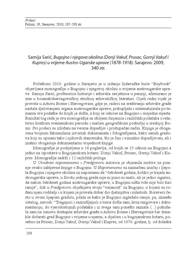 Bugojno I Njegova Okolina - Samija Sarić - 39 Prilozi Prikazi | PDF