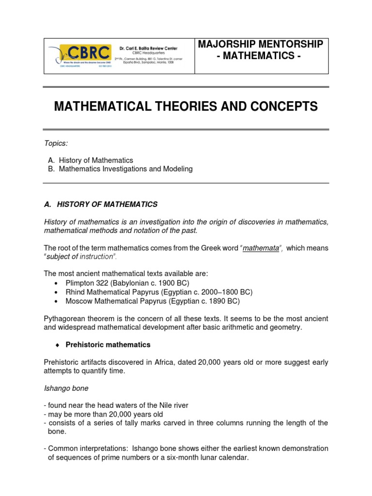 Mathematical Theories and Concepts Handout | PDF