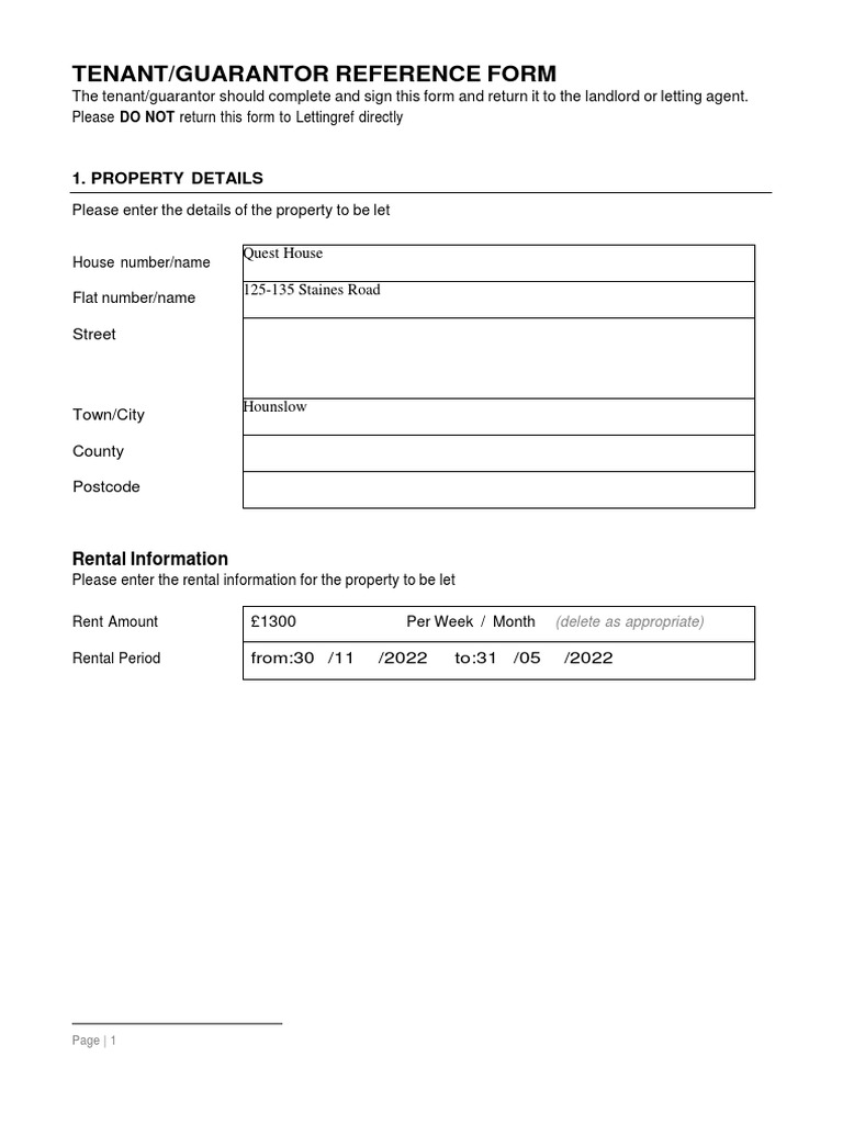 Tenancy 1app Form + Guarantor Form | PDF