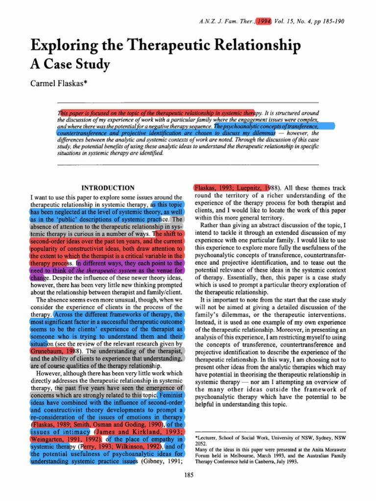 Exploring The Therapeutic Relationship A Case Study Flaskas | PDF