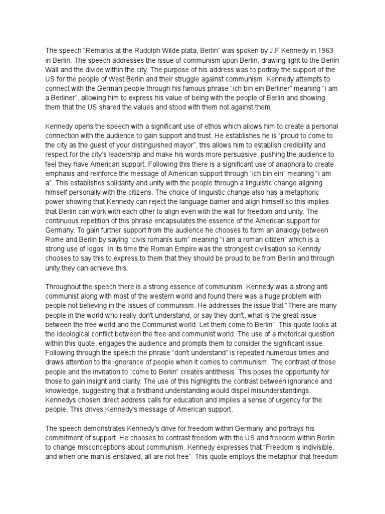 Kennedy's 1963 Berlin Speech Analysis | PDF | Politics | Social Science