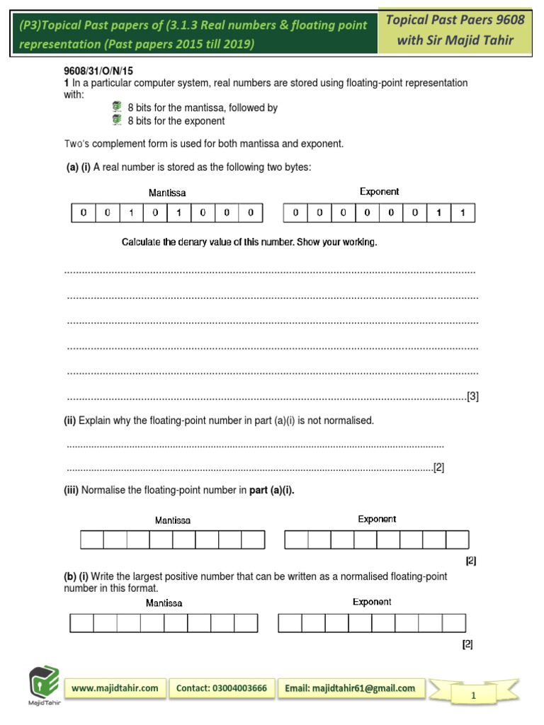 CSEC 9608 Floating Point Past Papers | PDF | Computer Data | Computer Engineering