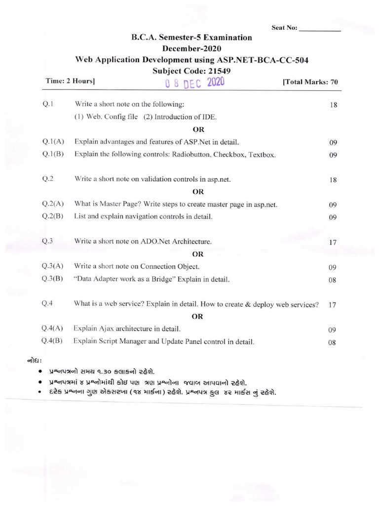 Bca 5 Sem Web Application Development Using Asp Dot Net 21549 Dec 2020 | PDF