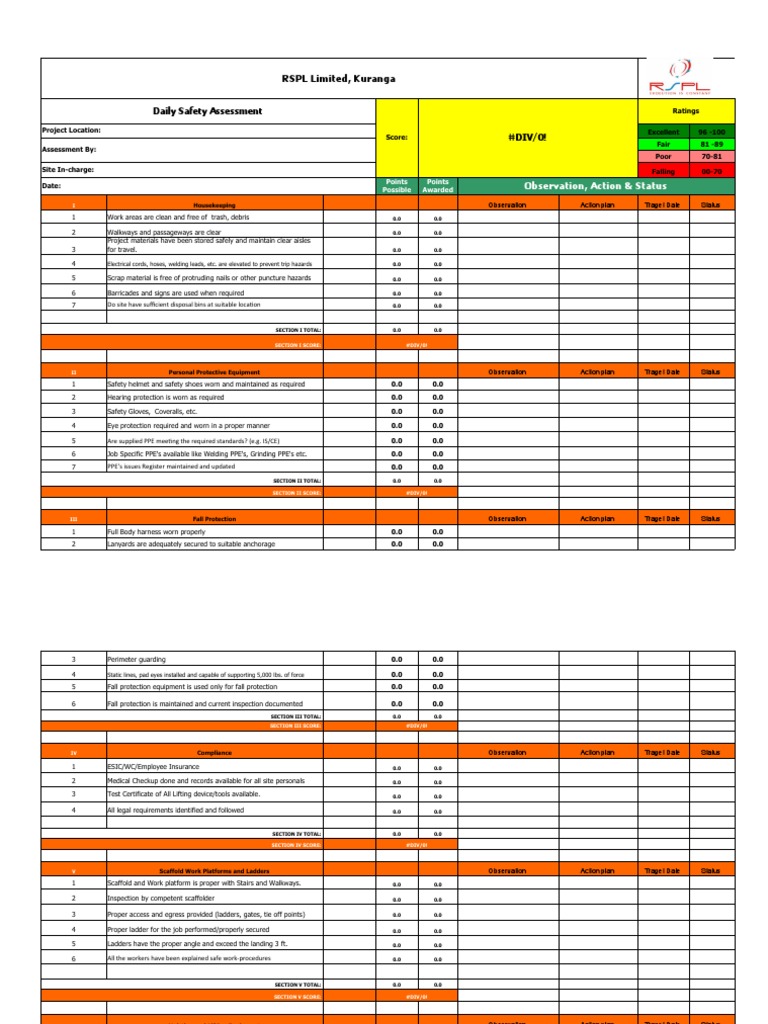 Daily EHS Assessment Sheet | PDF