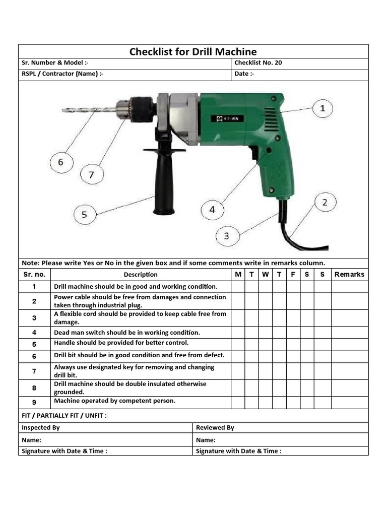 Checklist For Drill Machine | PDF