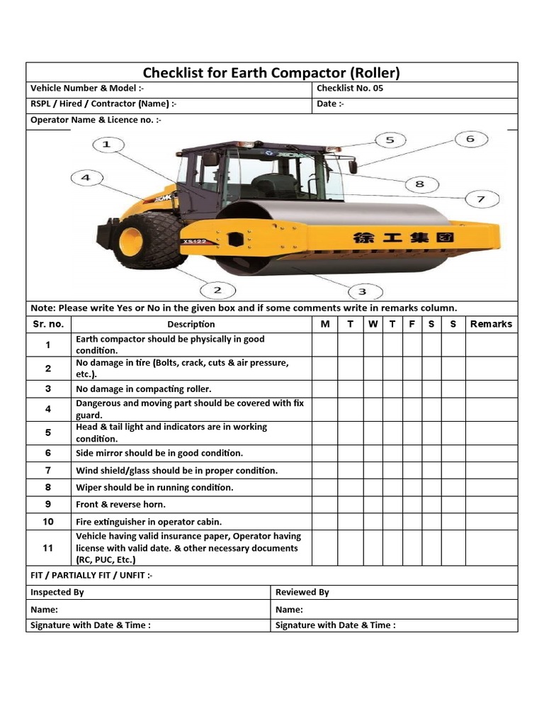 Checklist For Earth Compactor | PDF