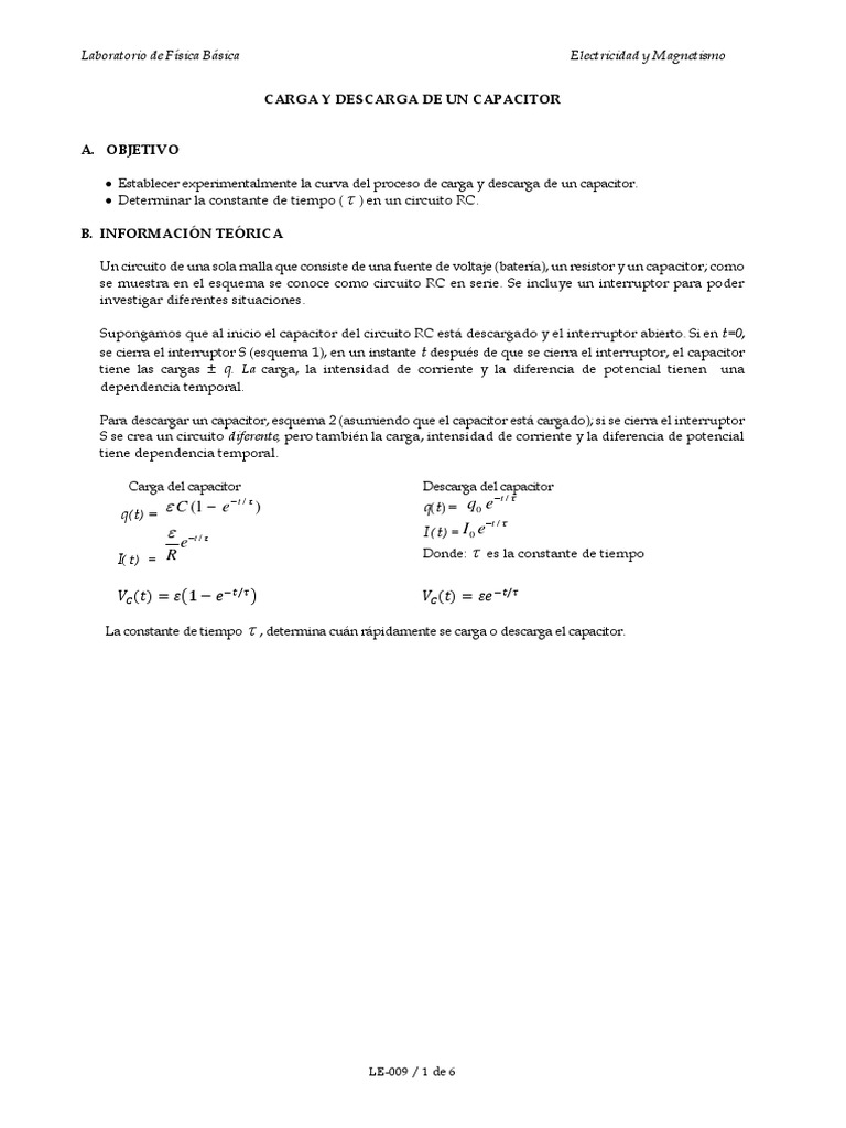 Carga y Descarga de Un Capacitor | PDF | Condensador | Red eléctrica