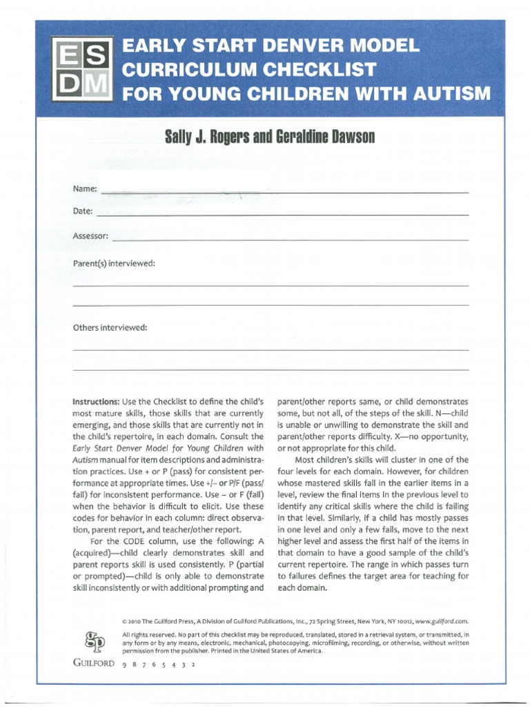 Early Start Denver Model Checklist (1) | PDF