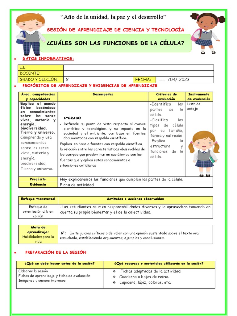 Sesion y Ficha 6° Celula. | PDF