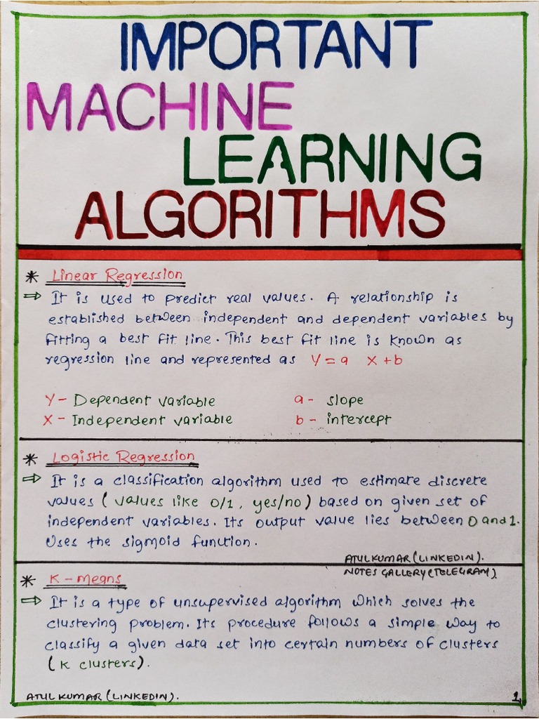 List of All ML Algorithms in Brief | PDF