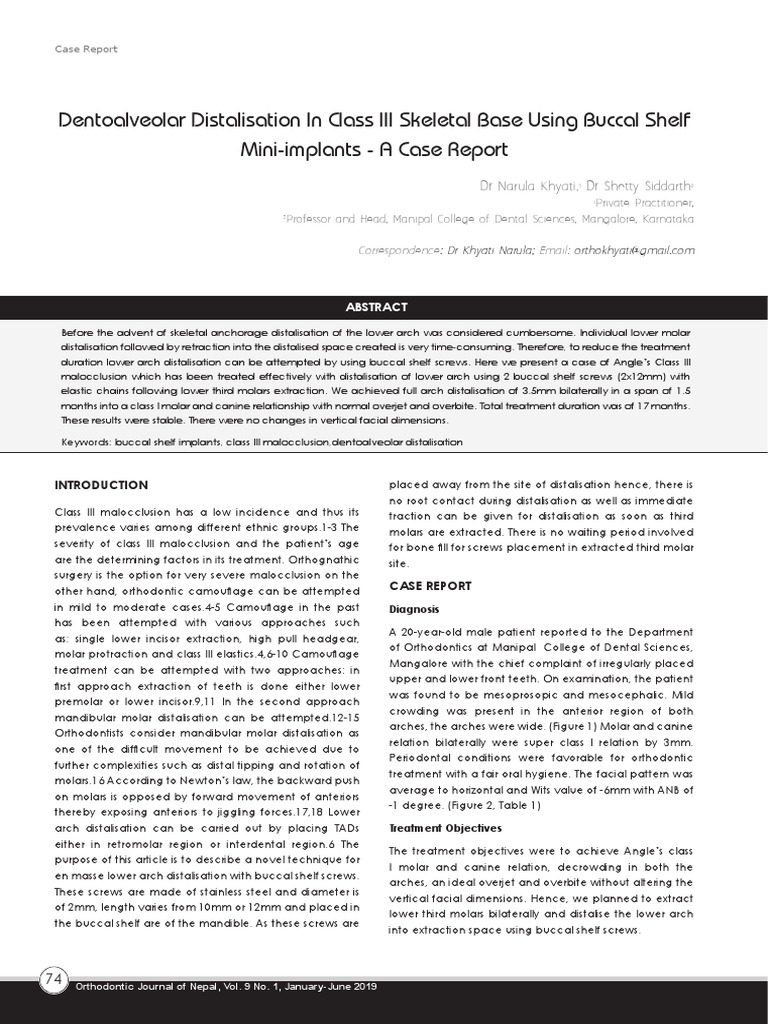 Dentoalveolar Distalisation in Class III Skeletal Base Using Buccal ...