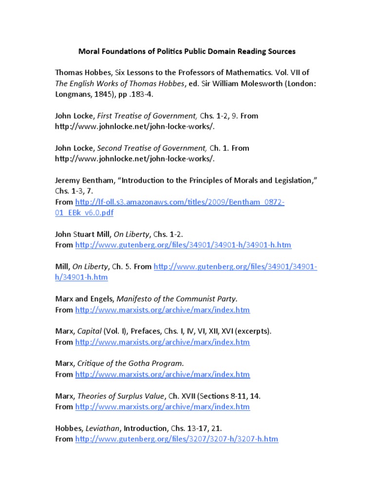 Moral Foundations of Politics Public Domain Reading Sources | PDF