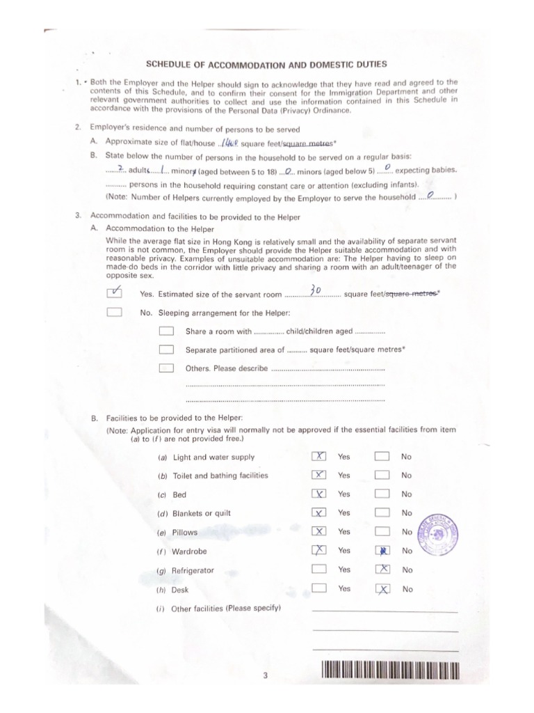 Schedule of Accommodation and Domestic Duties | PDF