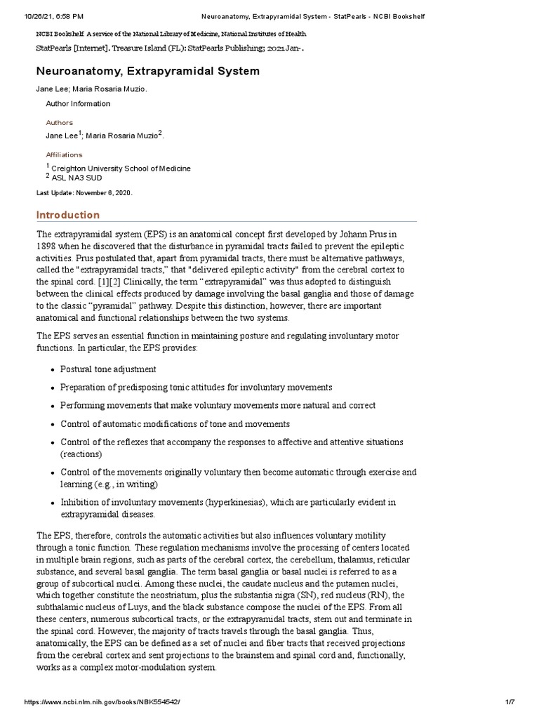 Neuroanatomy, Extrapyramidal System - StatPearls - NCBI Bookshelf | PDF
