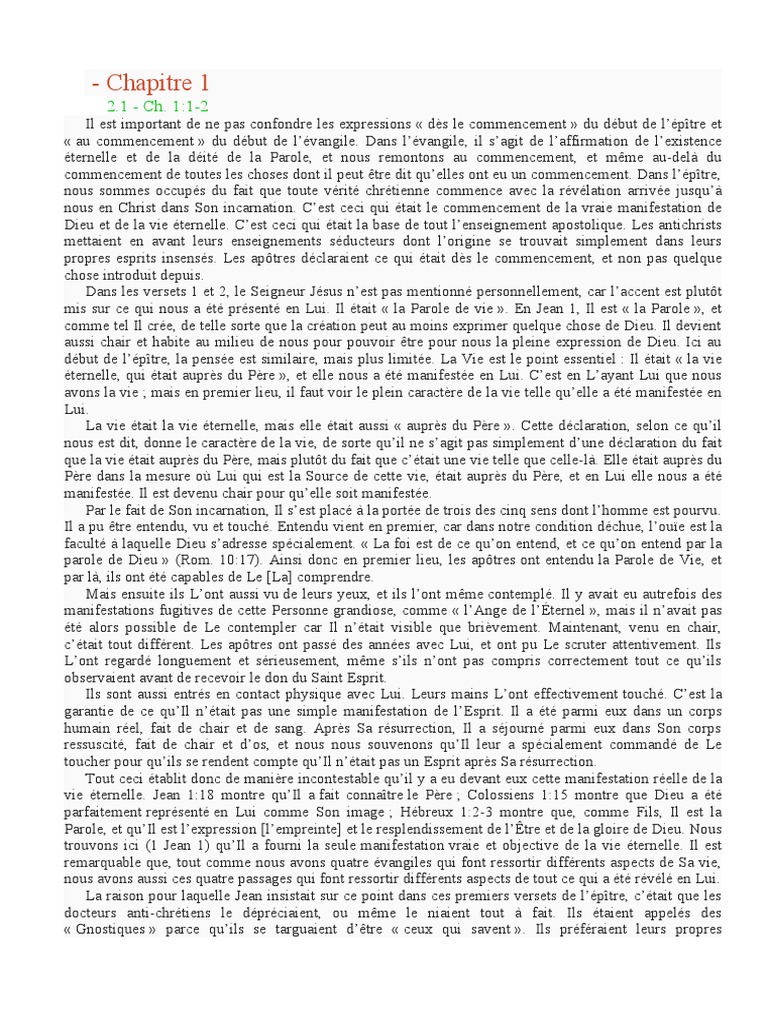 Chapitre 1 Commentaire Jean | PDF