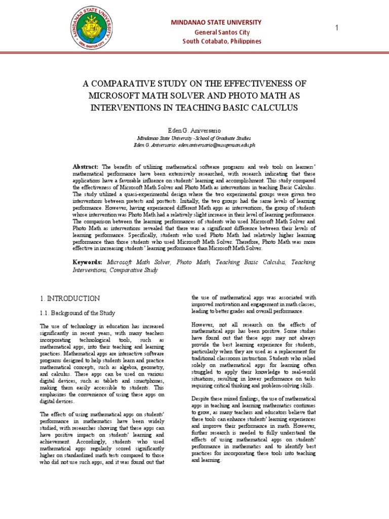 A Comparative Study On The Effectiveness of Microsoft Math Solver and Photo Math As ...