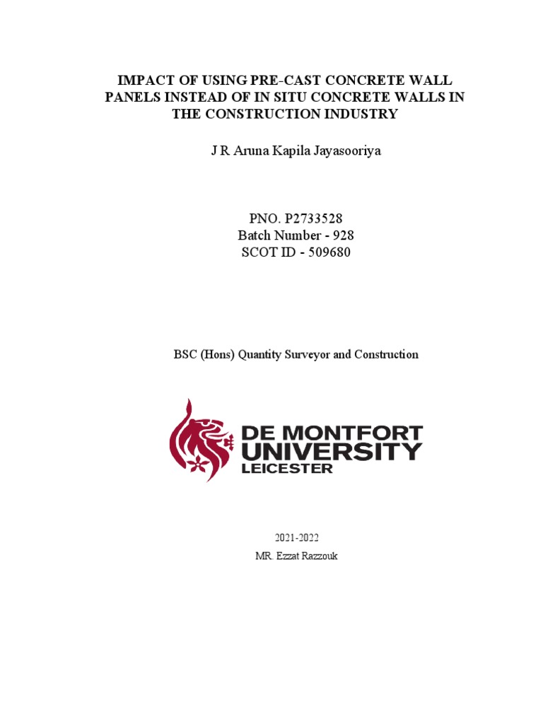 DMU CBE ARCH3066S Dissertation Individual P2733528 | PDF | Concrete | Precast Concrete