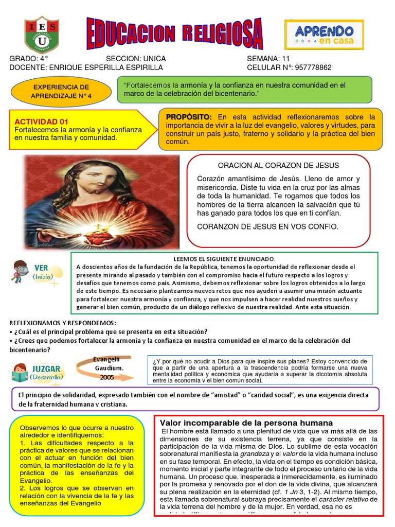 Ficha de Religion 4to Semana 11 | PDF | Autosuperación