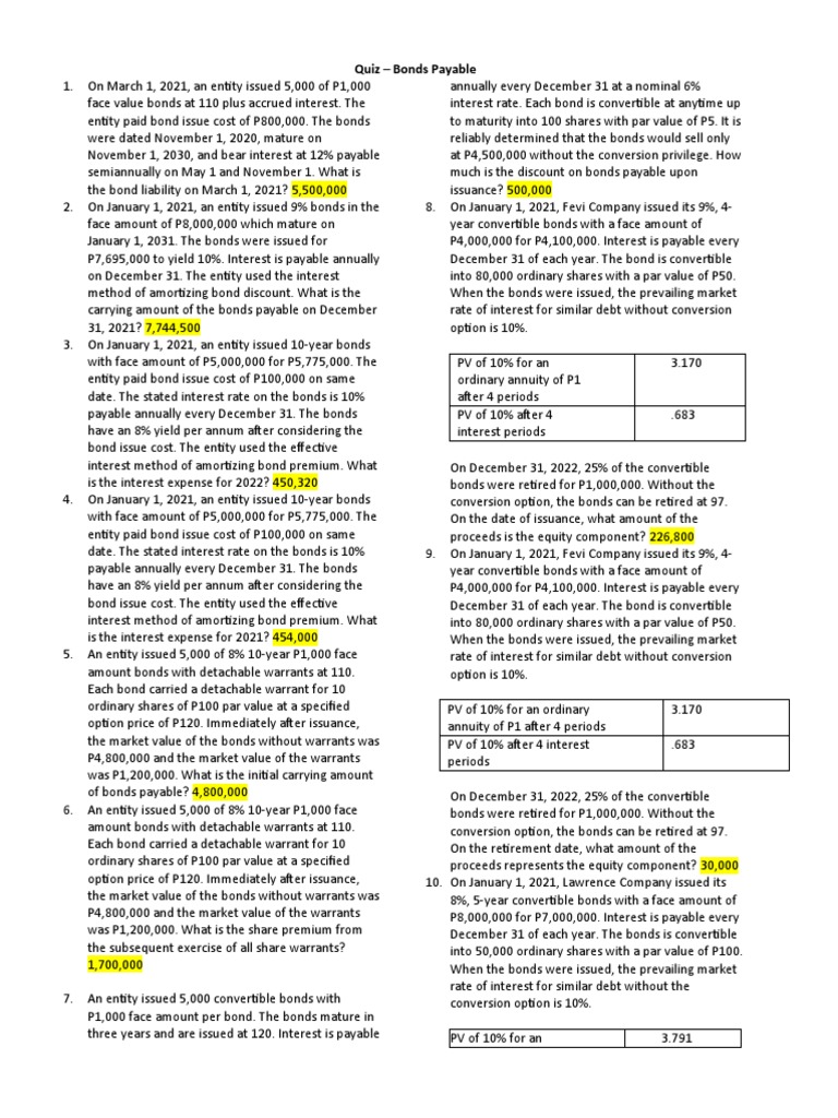 Quiz Bonds-Payable | PDF