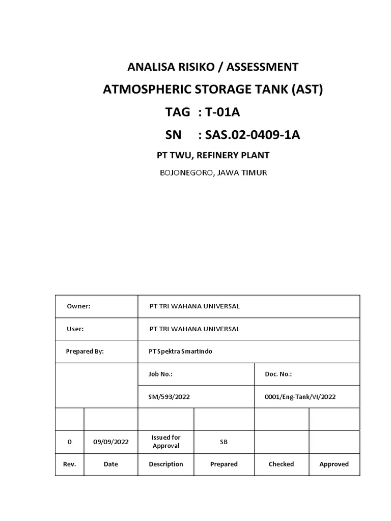 Analisa Risiko TANK T-01A Offsite Bojonegoro - 090922 C | PDF