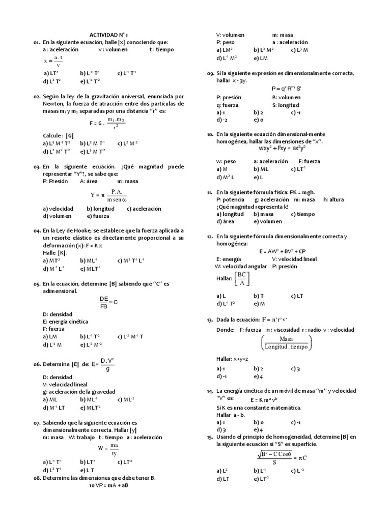 Actividad #1 - Ecuacion Dimensional | PDF