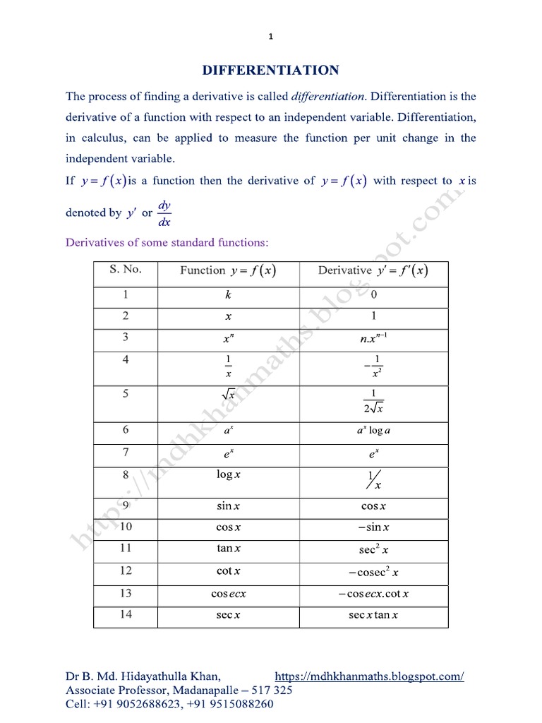 Differentiation Introduction I B | PDF