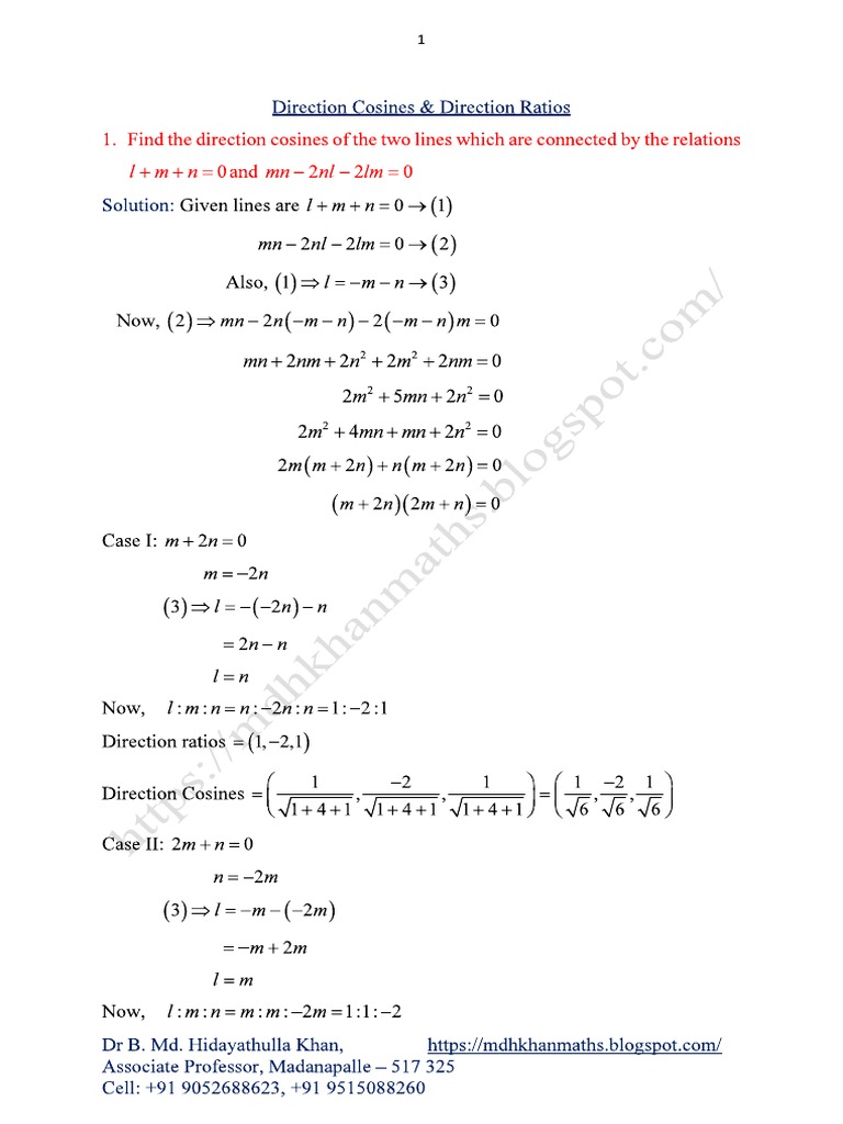 Direction Cosines and Direction Ratios Laq 7 Mark Questions I B | PDF