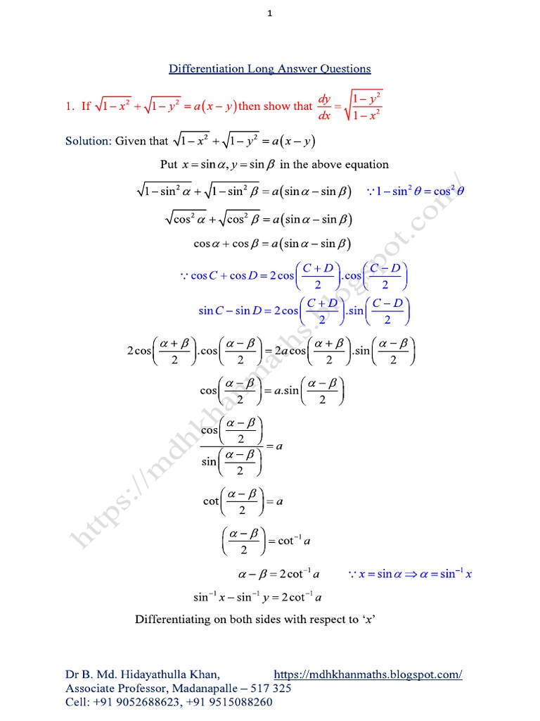 Differentiation Laq 7 Mark Questions I B | PDF