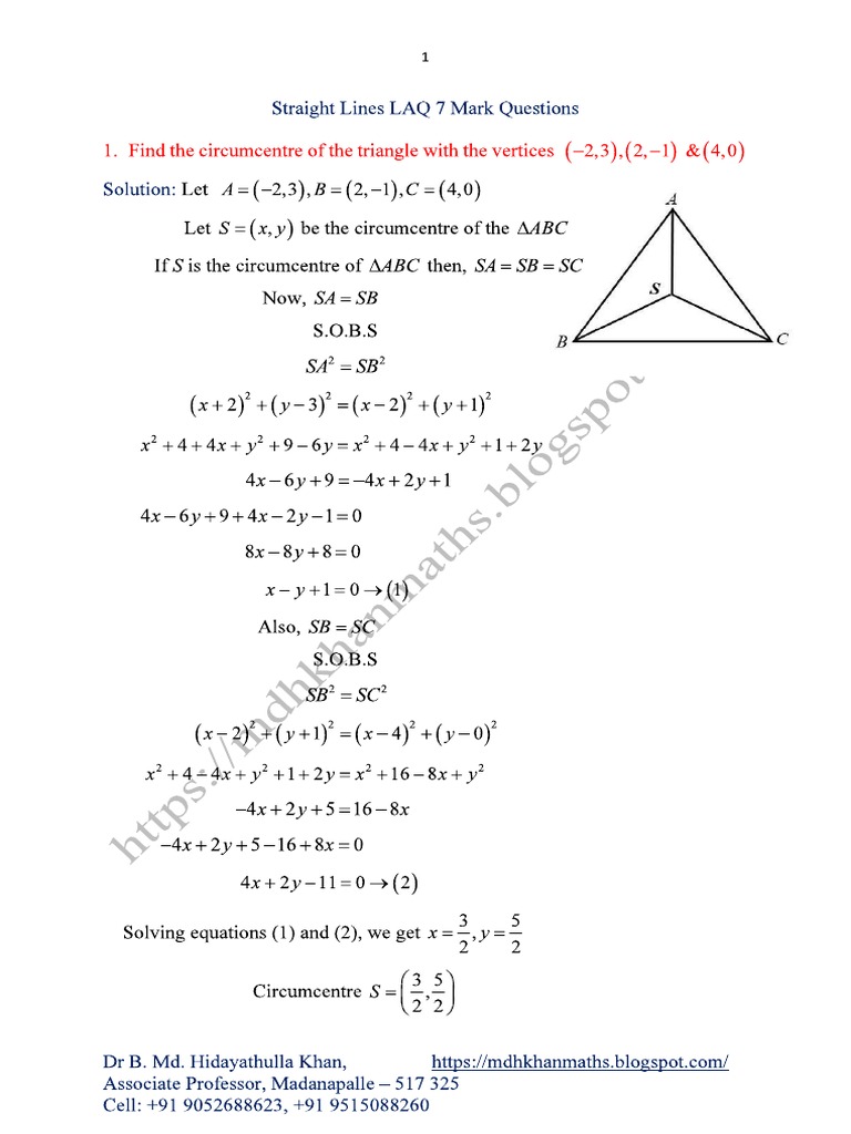 Straight Lines Laq 7 Mark Questions I B | PDF
