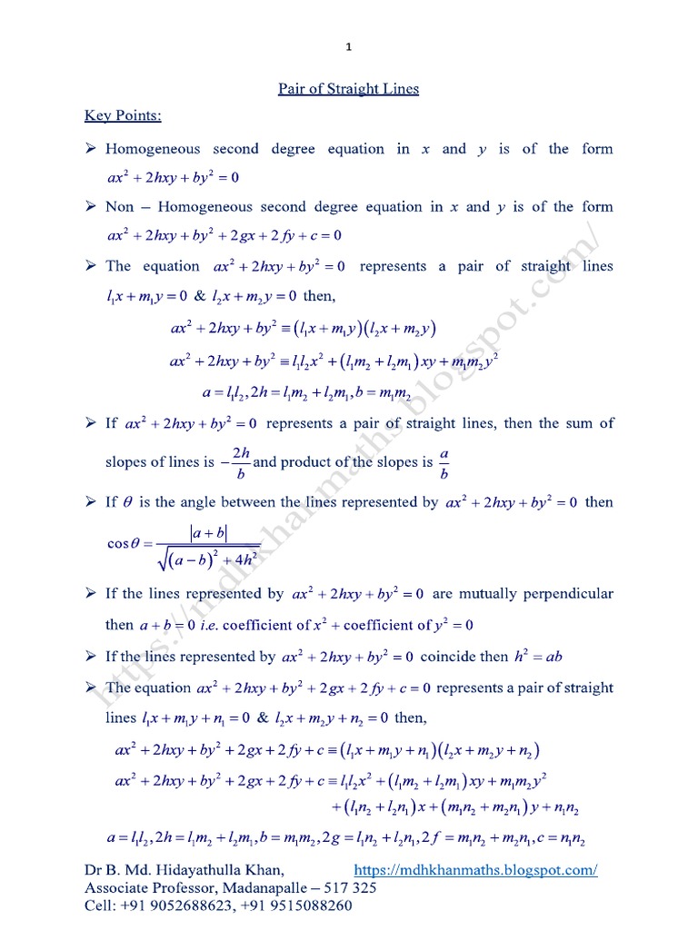 Pair of Straight Lines Laq 7 Mark Questions I B | PDF