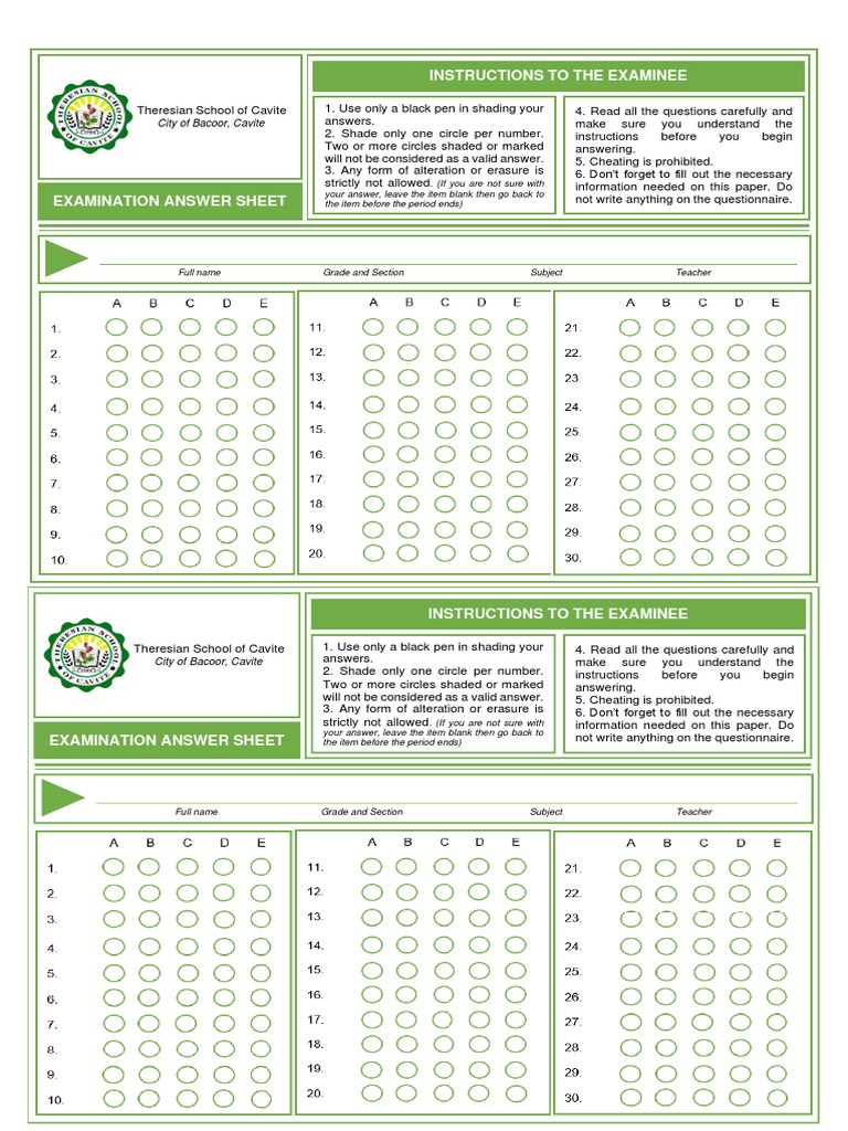Answer Sheet | PDF | Evaluation Methods | Tests