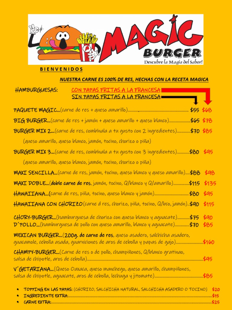 Menu Magic Burger 2023 | PDF | Pancho | Salchicha