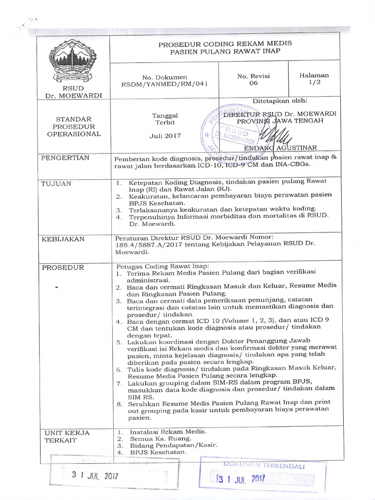 RM 041 Prosedur COding Rekam Medis Pasien Pulang Rawat Inap | PDF