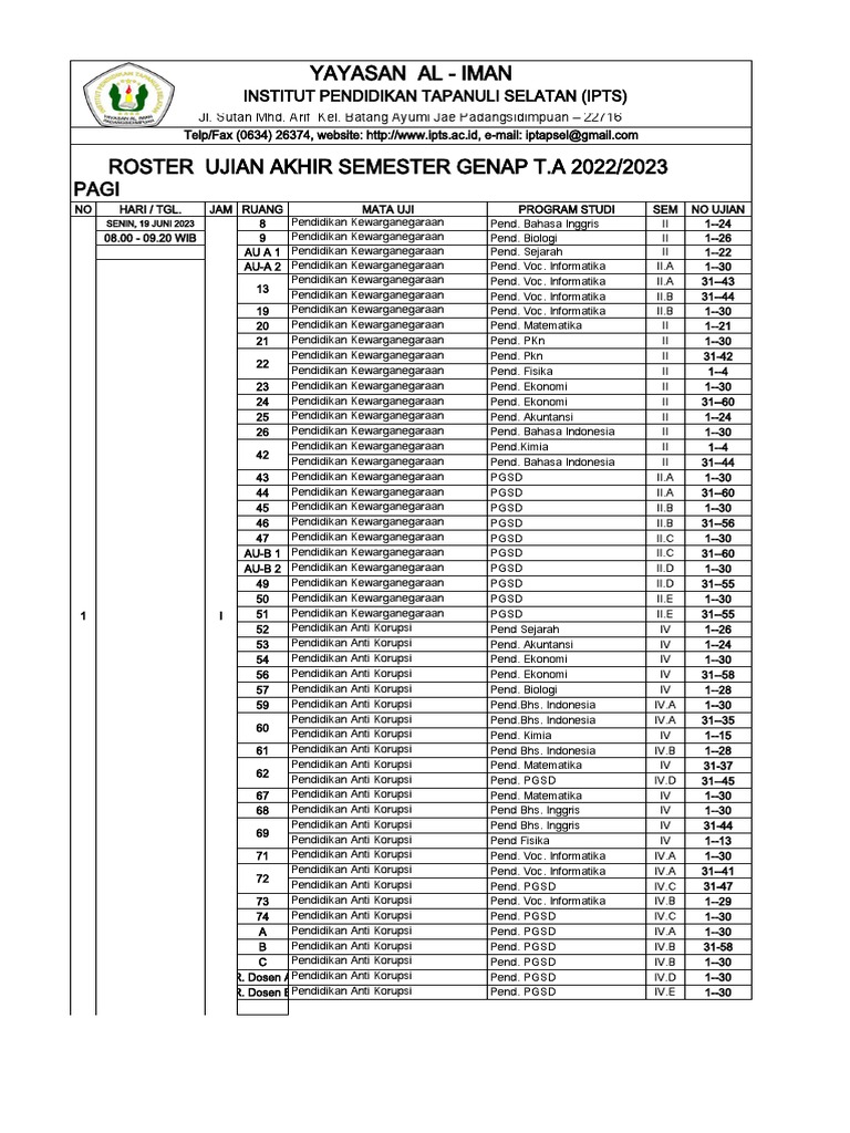 Roster Uas Genap Rose Ulfa 2023 | PDF