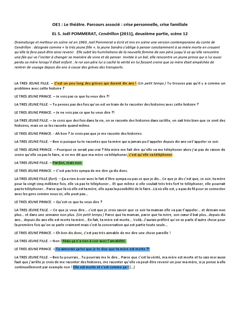 EL 5 Texte V.réduite Pommerat Cendrillon | PDF