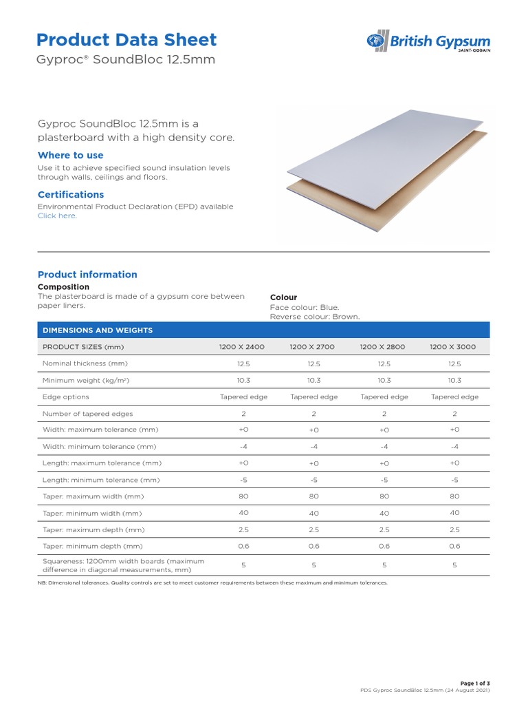 British Gypsum PDS Gyproc SoundBloc 12 5mm | PDF