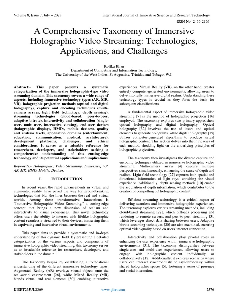 A Comprehensive Taxonomy of Immersive Holographic Video Streaming: Technologies, Applications ...