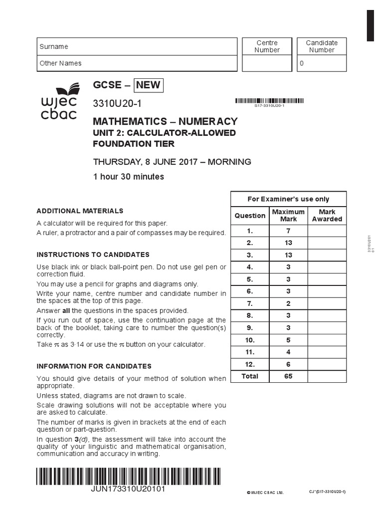 Gcse - New Mathematics - Numeracy: Unit 2: Calculator-Allowed ...