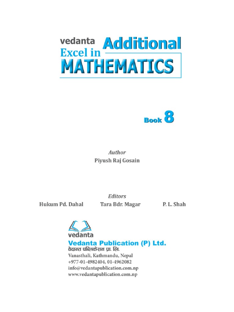 Vedanta Opt. Excel in Mathematics Book 8 Final (2078) | PDF