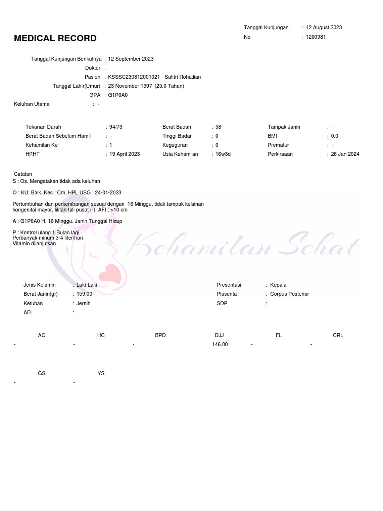 Form Medical Record Obstetric | PDF