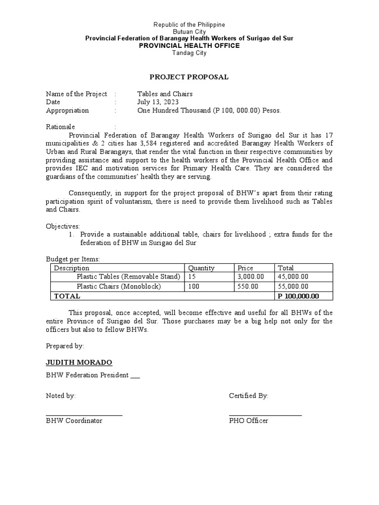 PROJECT PROPOSAL DOHTandag City | PDF