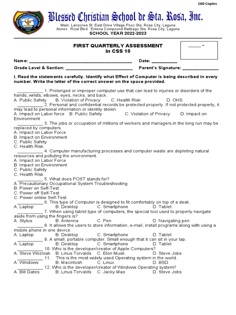 Css10 Exam | PDF | Operating System | Laptop