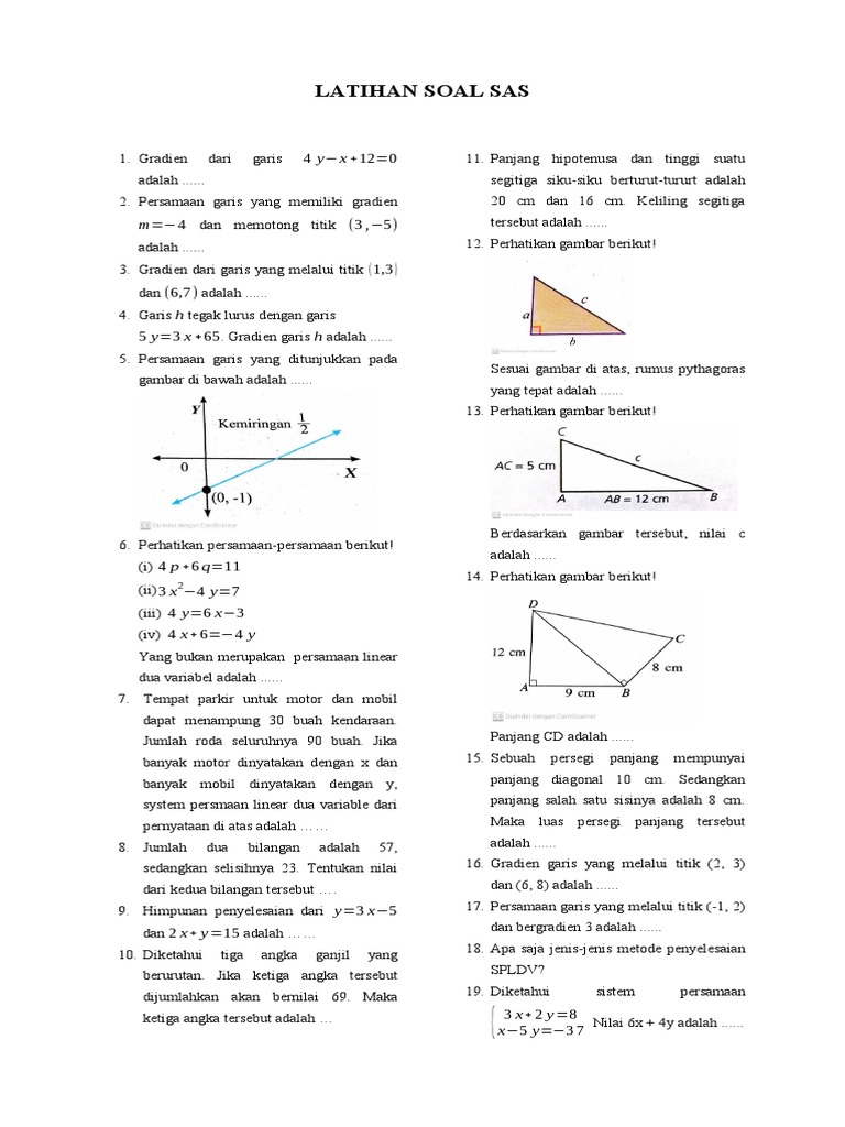 Latihan Soal Sas MTK Kelas 8 | PDF