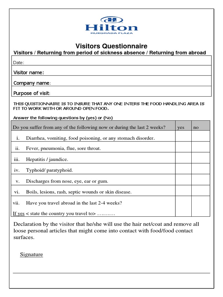 Visitor's Questionnaire English | PDF