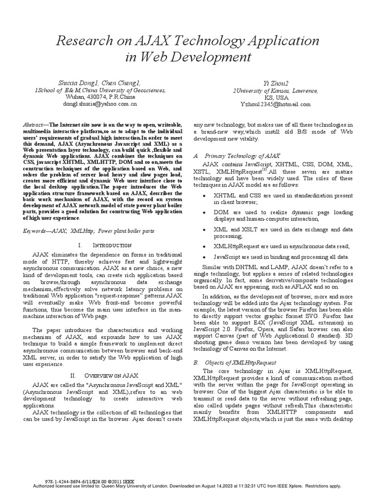 Research On AJAX Technology Application in Web Development | PDF ...